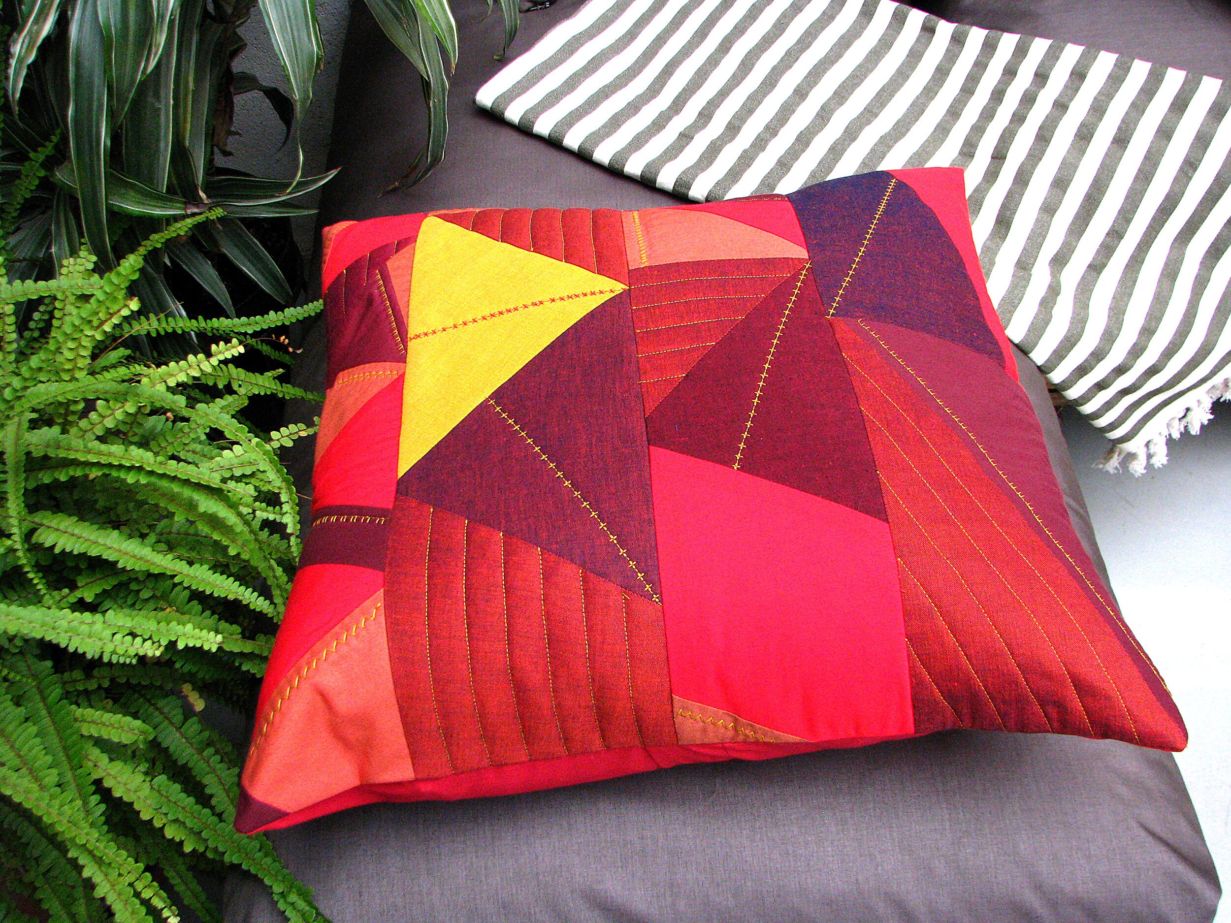 Red Boho Quilted Throw Pillow Cover for Home Decor Colorful | Etsy