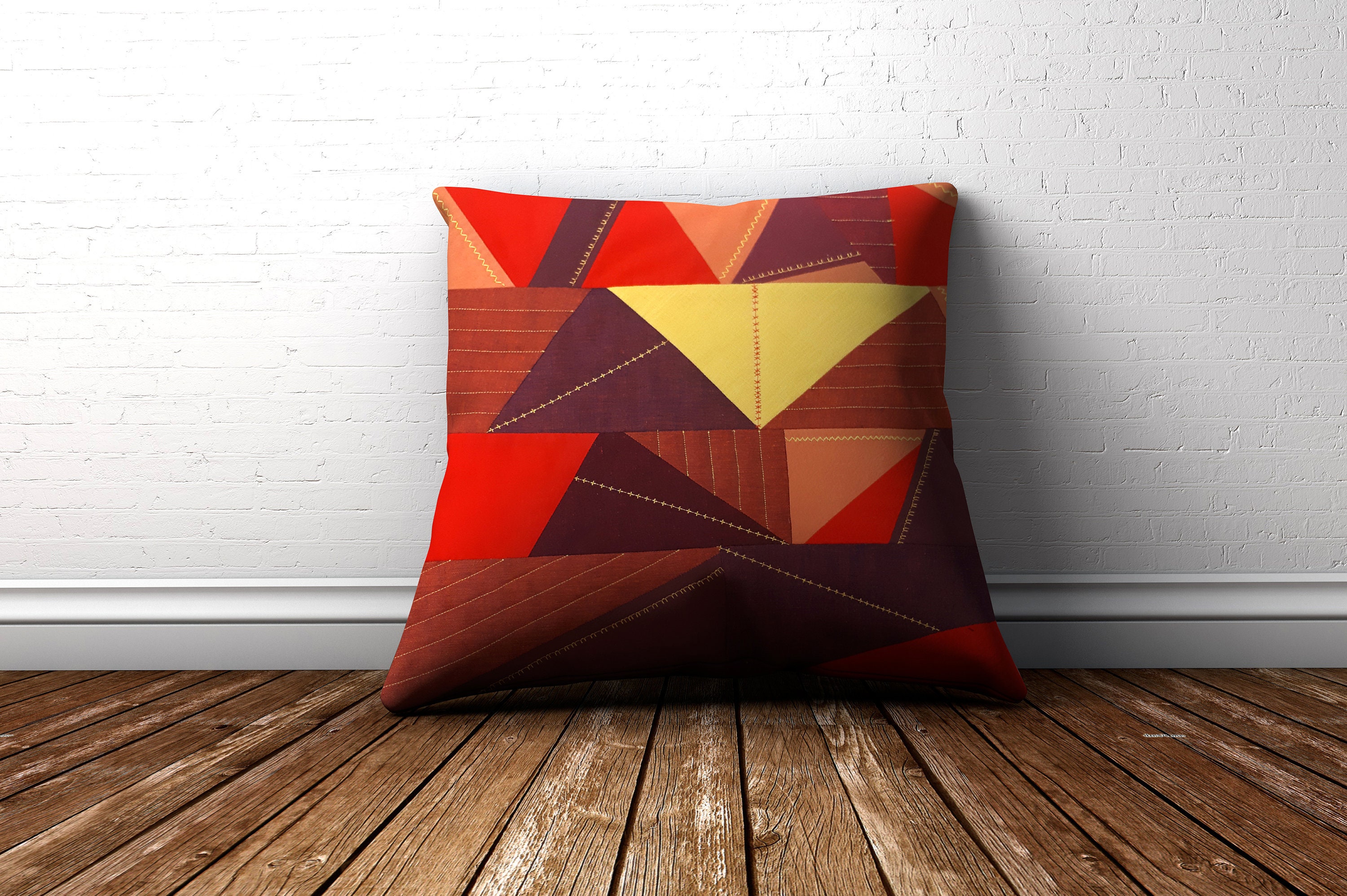 Red Boho Quilted Throw Pillow Cover for Home Decor Colorful | Etsy