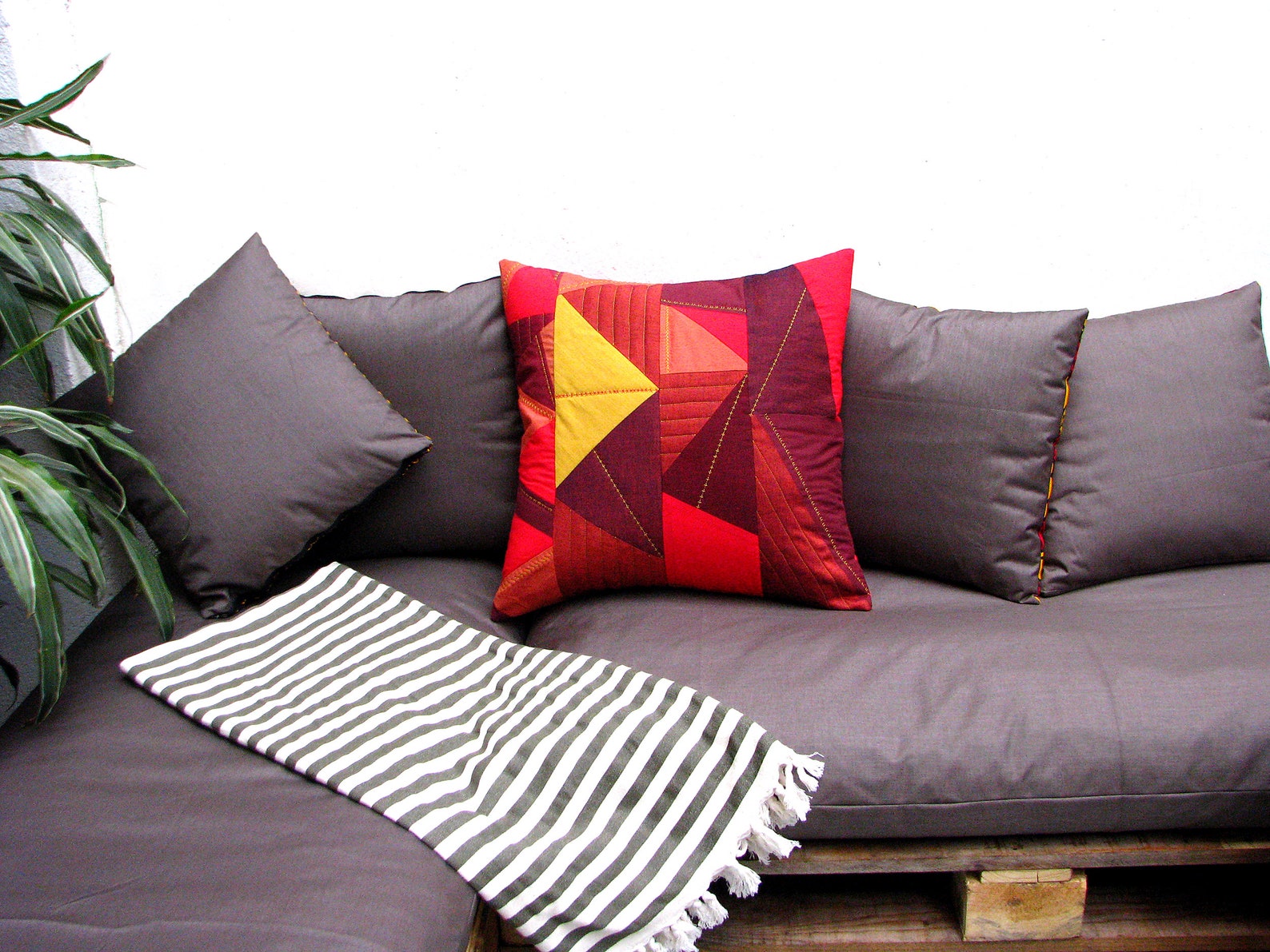 Red Boho Quilted Throw Pillow Cover for Home Decor Colorful | Etsy