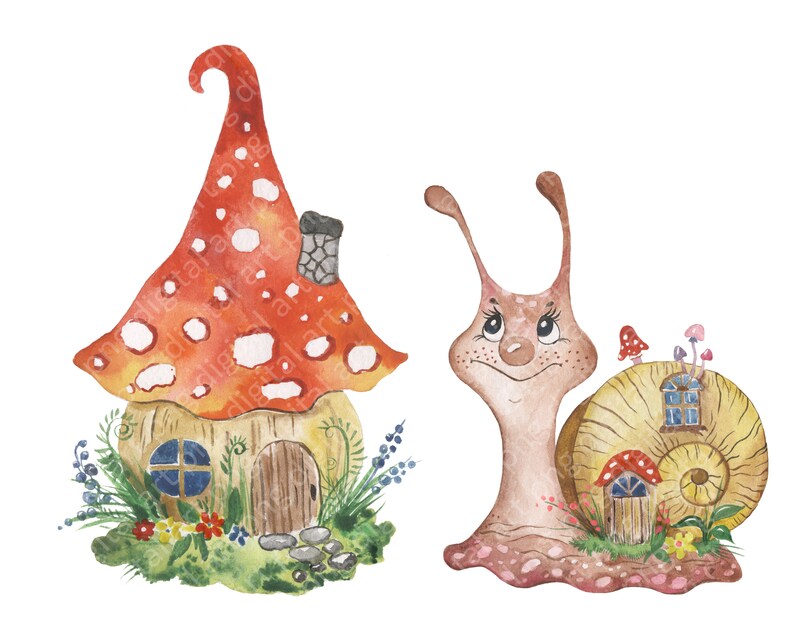Fairy tale watercolor clipart. Gnomes fairytale house books | Etsy