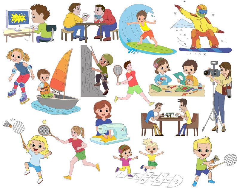 HOBBY digital clipart. Healthy lifestyle sports hobbies png | Etsy