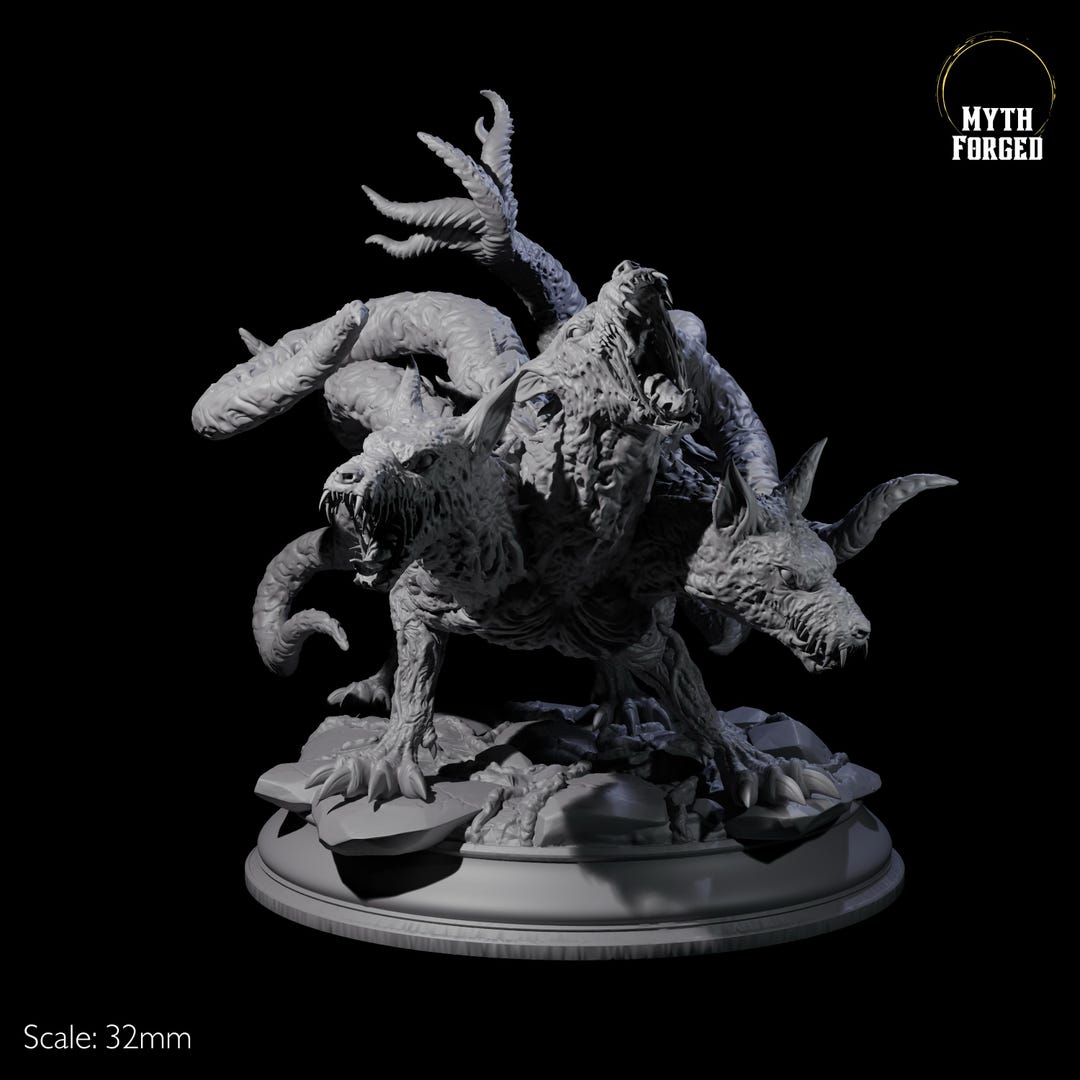 Raging Cerberus Miniature for D&D, Dungeons and Dragons, Pathfinder and ...