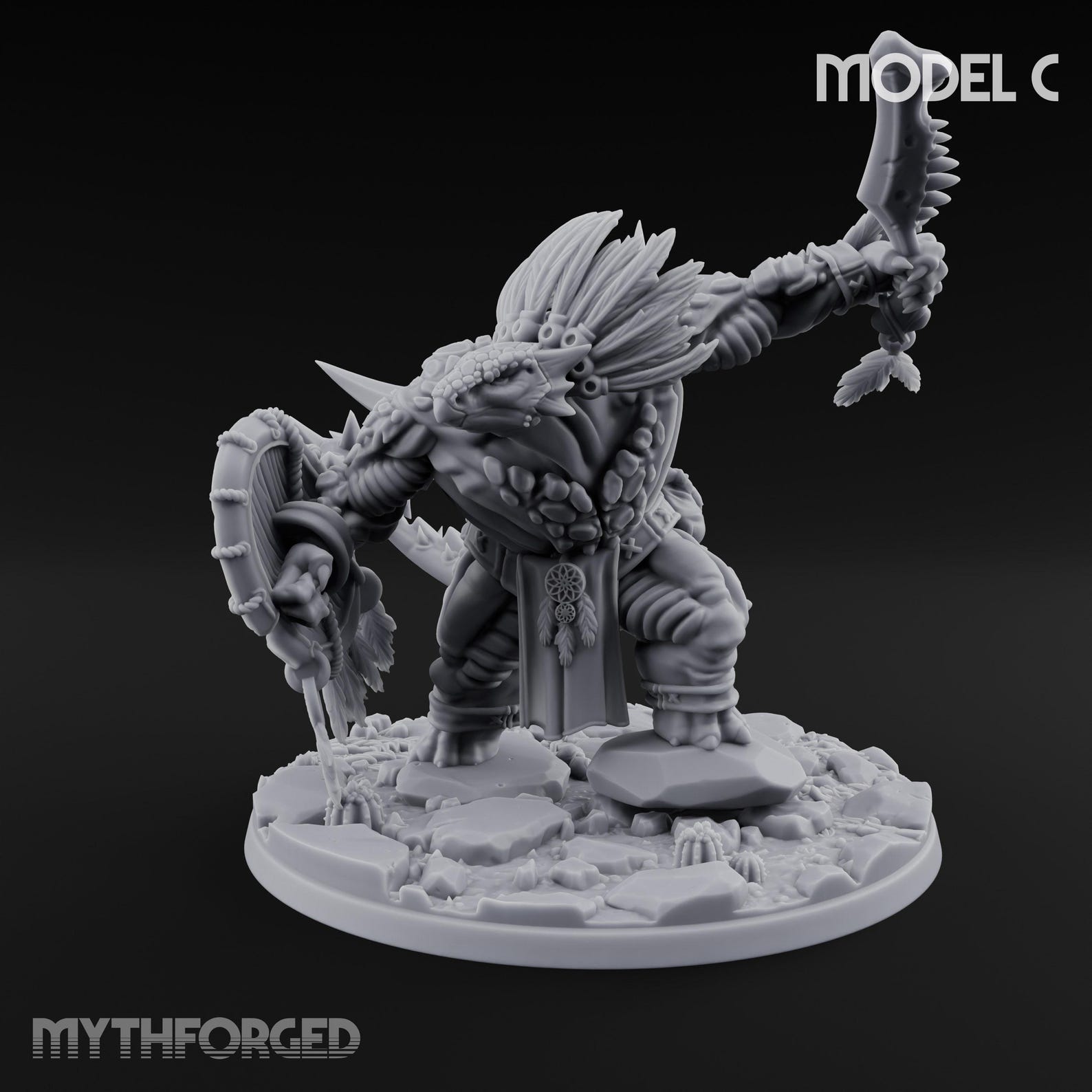 Shield and Flail Wielding Lizardfolk Warrior C Miniature for D&D ...