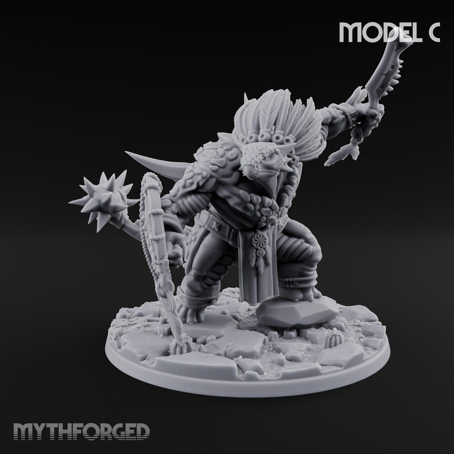 Shield and Flail Wielding Lizardfolk Warrior C Miniature for D&D ...