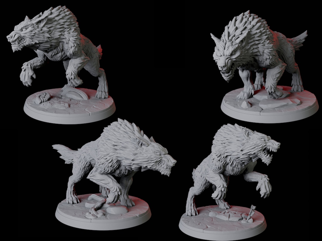 Four Stalking Wolves Miniature for D&D, Dungeons and Dragons ...
