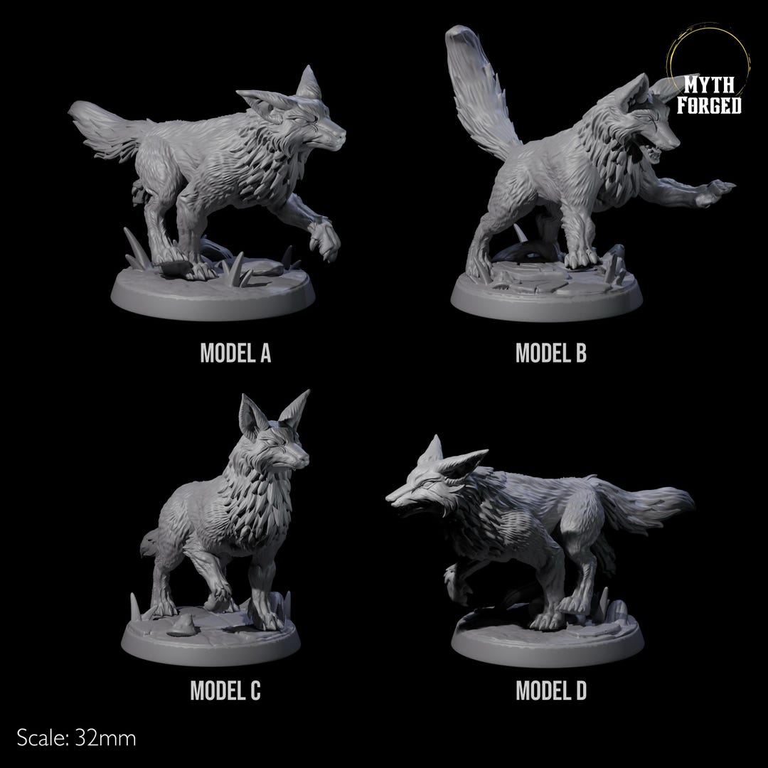Four Playful Fox Miniatures for D&D, Dungeons and Dragons, Pathfinder ...