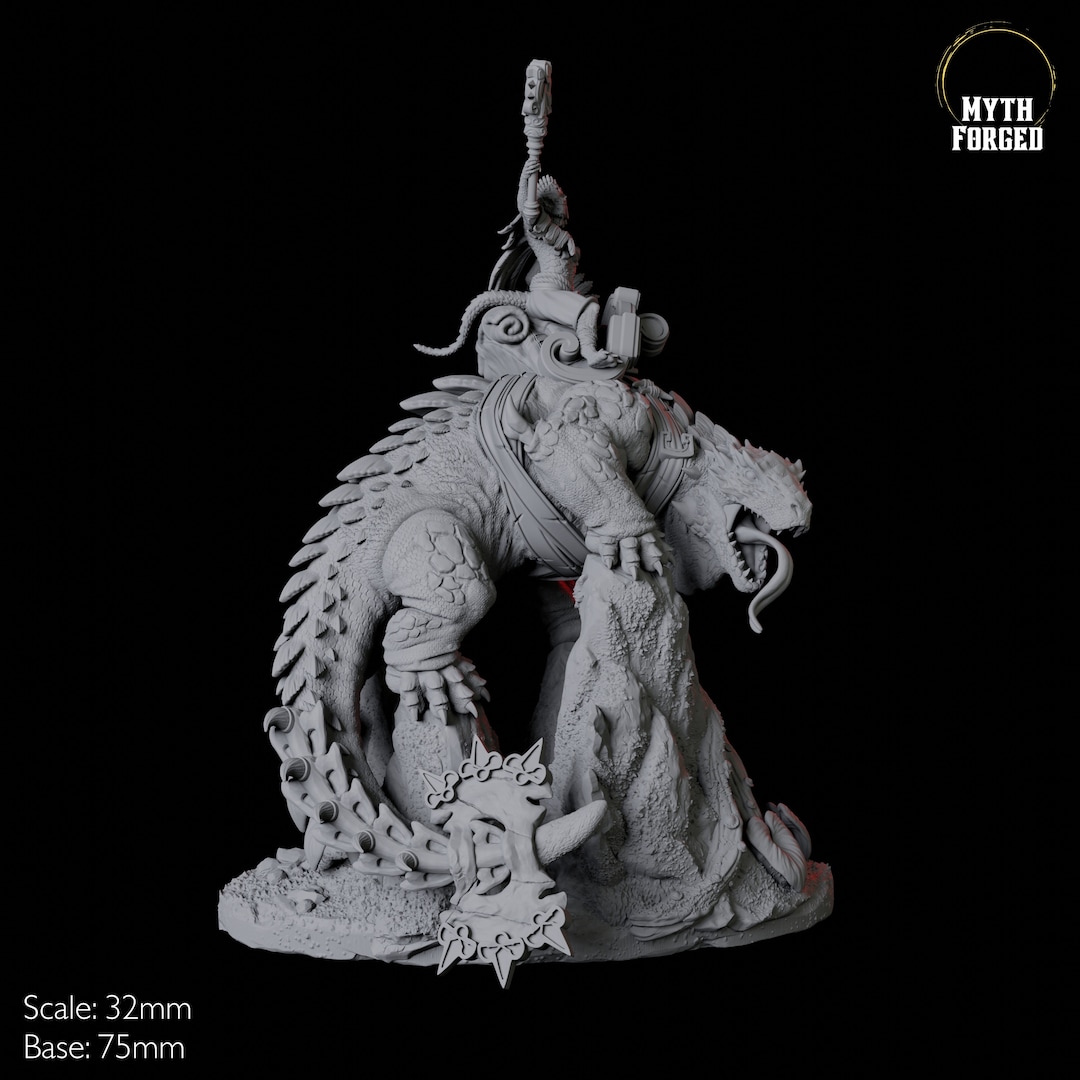 Lizardfolk Riding Giant Lizard Miniature C for D&D, Dungeons and ...