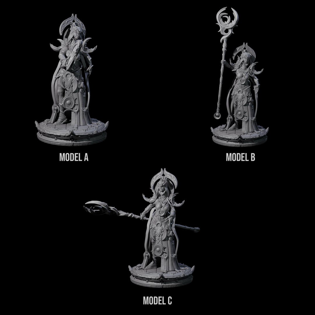 Three Serne Dark Elf Moon Priestesses Miniature for D&D, Dungeons and ...