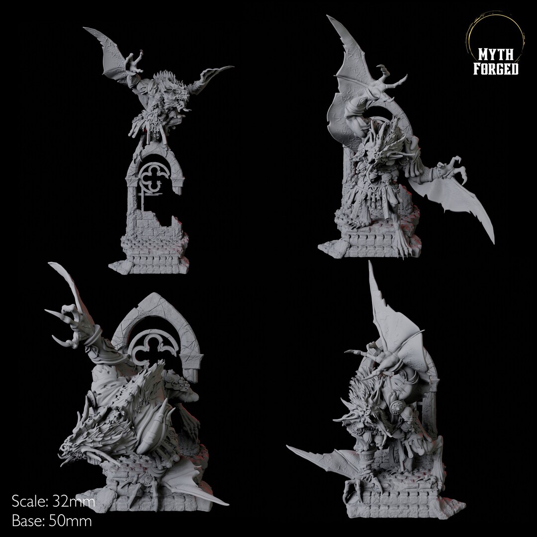 Four Screeching Dire Bat Miniatures for D&D, Dungeons and Dragons ...