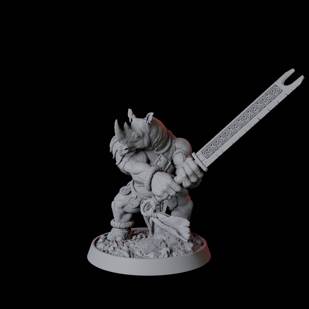 Rhino Folk Swordsman Miniature for D&D, Dungeons and Dragons ...