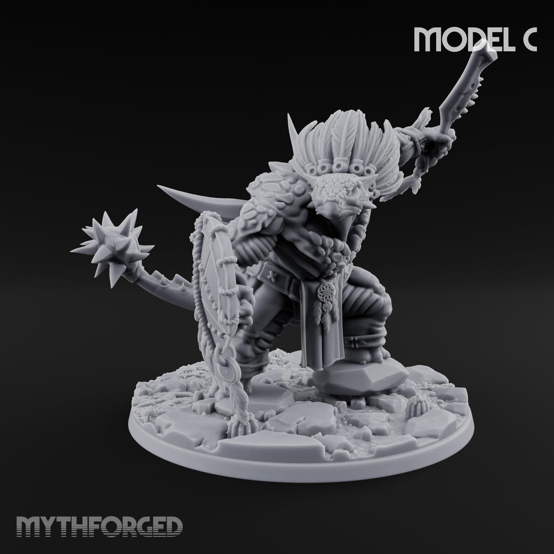 Shield and Flail Wielding Lizardfolk Warrior C Miniature for D&D ...