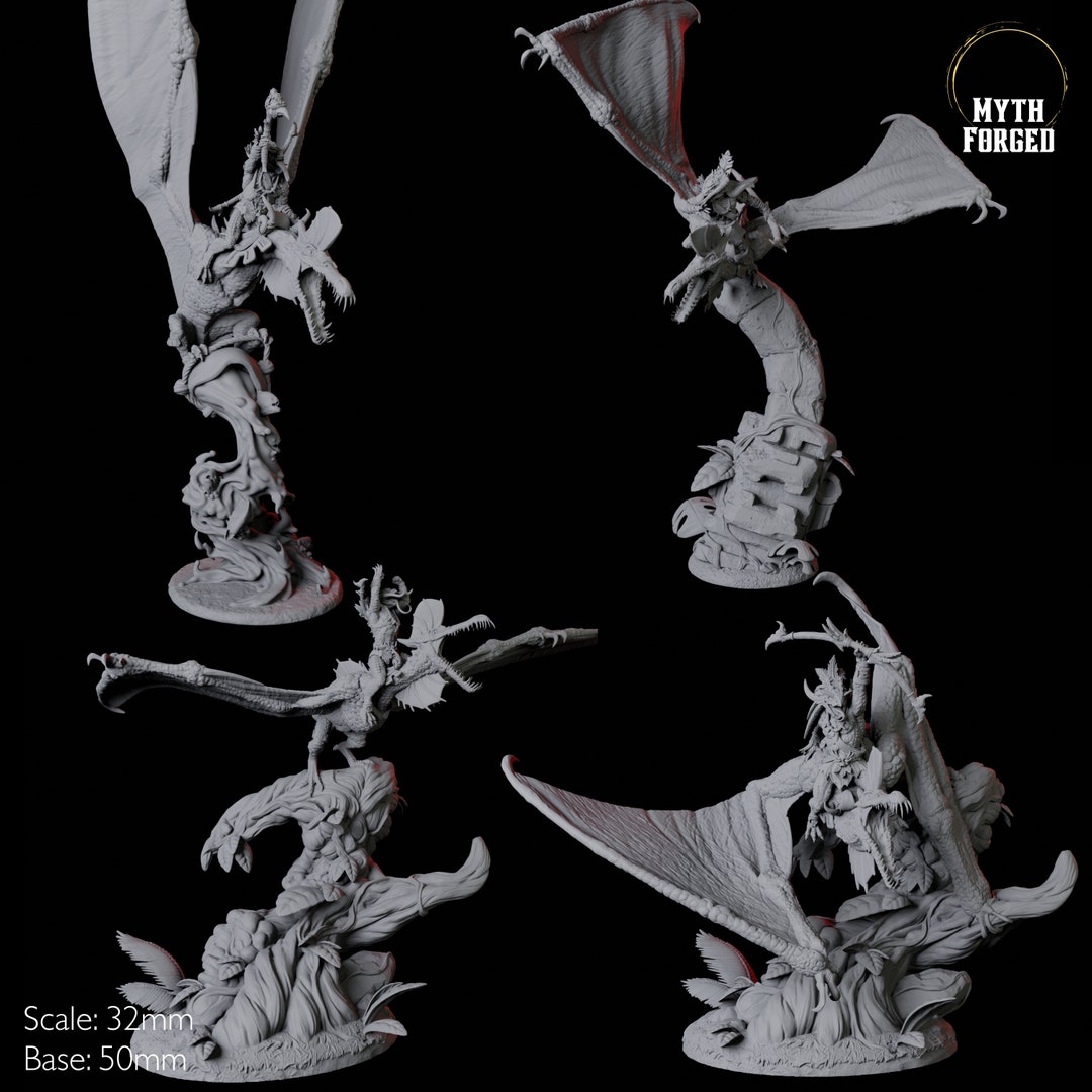 Four Lizardfolk Flying on Pterodactyl Miniatures for D&D, Dungeons and ...