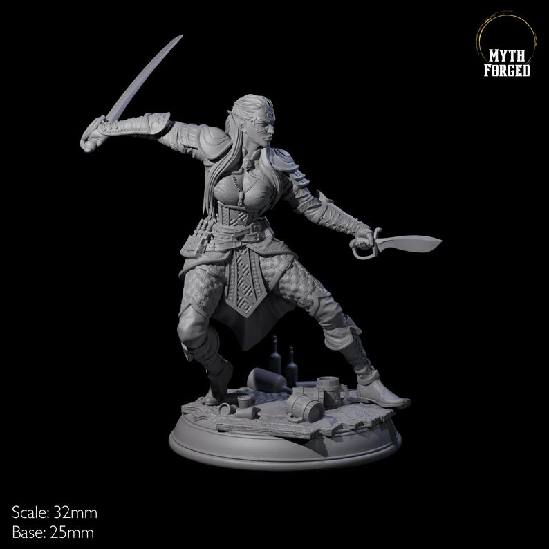 Leaping Female Elf Swordmaster Miniature for D&D, Dungeons and Dragons ...