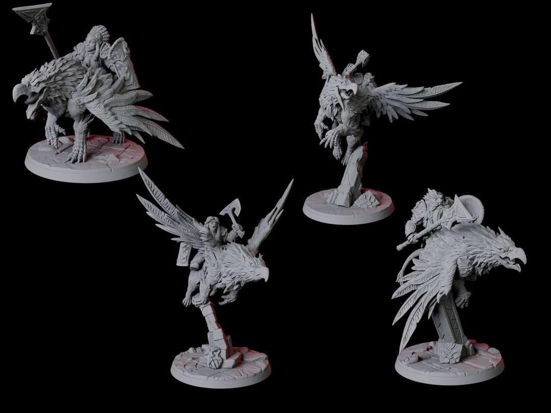 Four Dwarves Riding Griffon Miniatures for D&D, Dungeons and Dragons ...