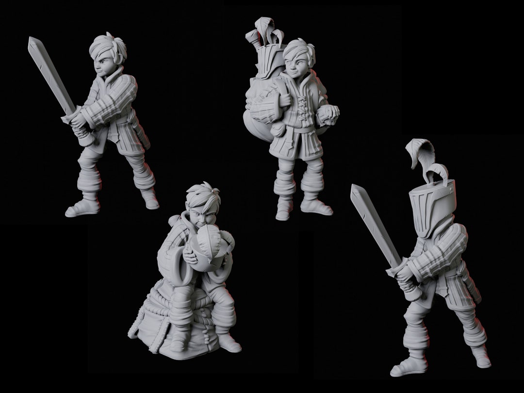 Four Young Squire Miniatures for D&D, Dungeons and Dragons, Pathfinder ...