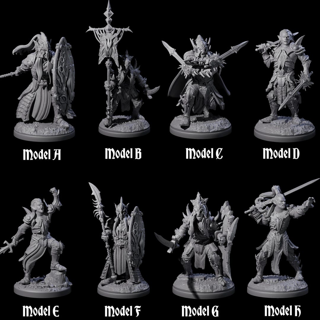 Eight Pale Drow Fighters Miniature for D&D, Dungeons and Dragons ...