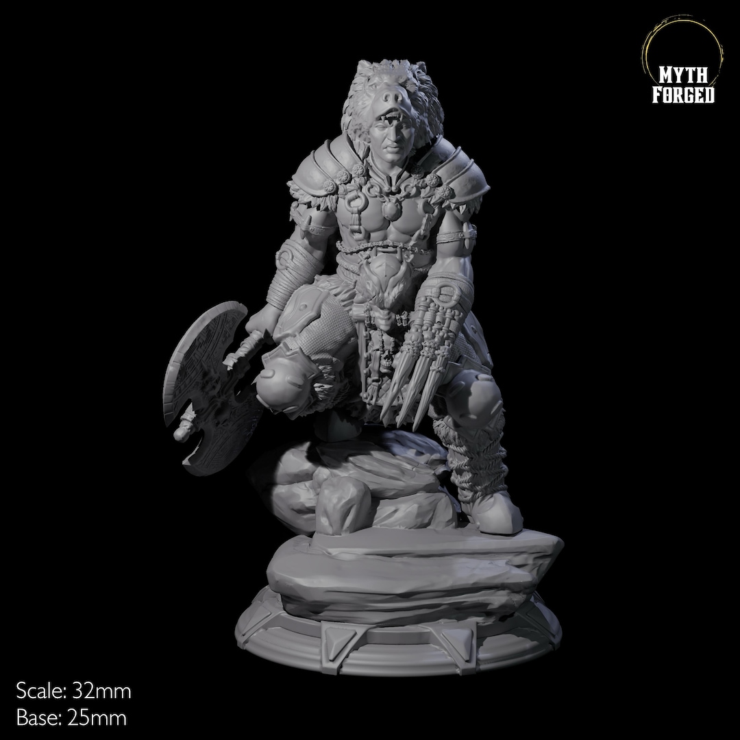 Crouching Human Barbarian Miniature for D&D, Dungeons and Dragons ...