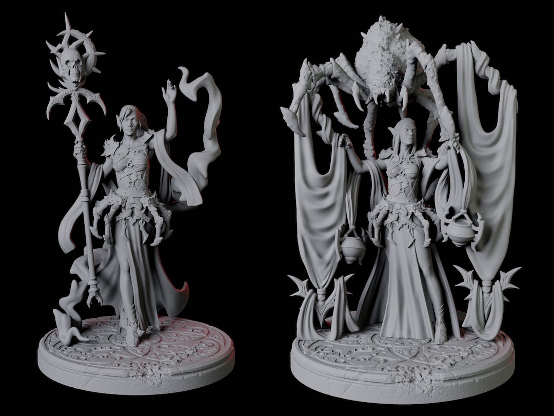 Two Female Drow Spider Priestess Miniatures for D&D, Dungeons and ...