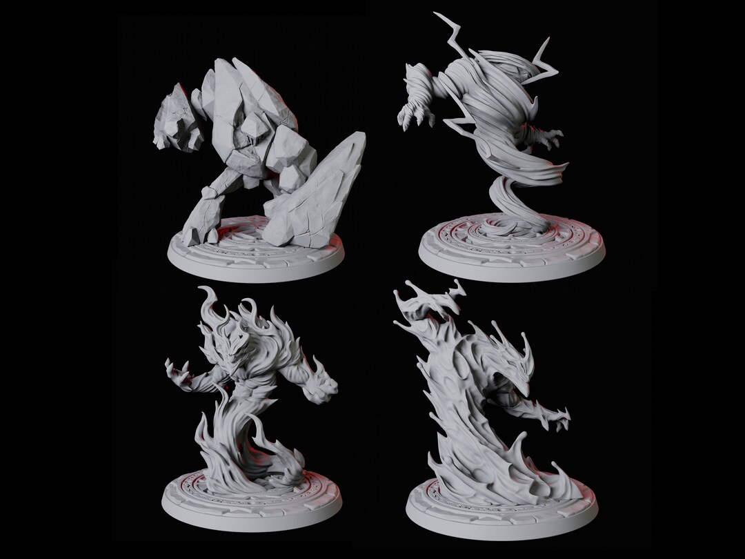 Four Elemental Miniatures for D&D, Dungeons and Dragons, Pathfinder and ...