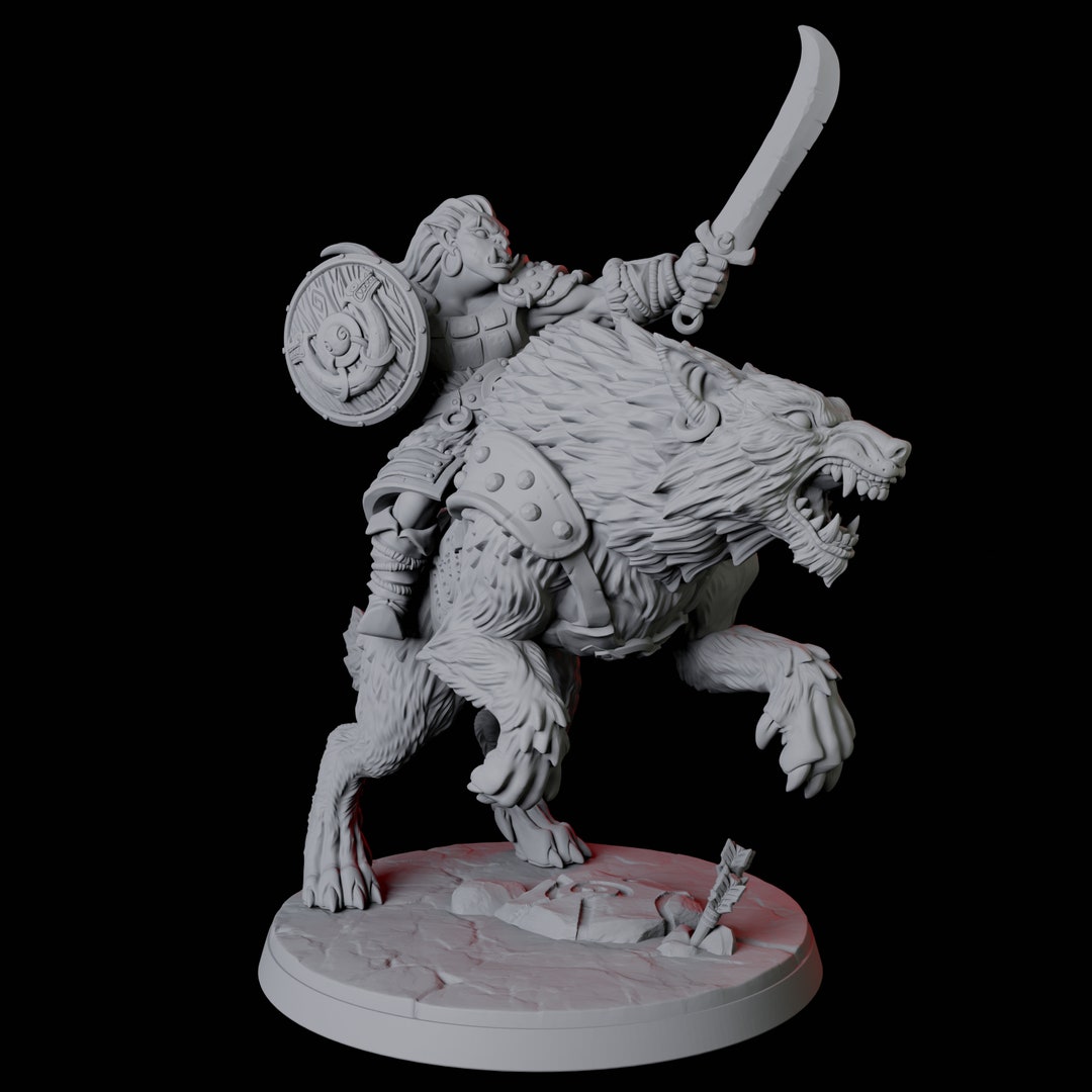 Wolf Mounted Orc Rider Miniature C for D&D, Dungeons and Dragons ...