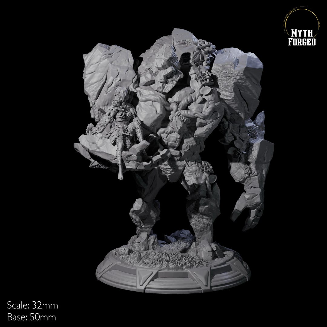 Forest Wood Elf Mage Wizard With Her Golem Protector Miniature for D&D ...