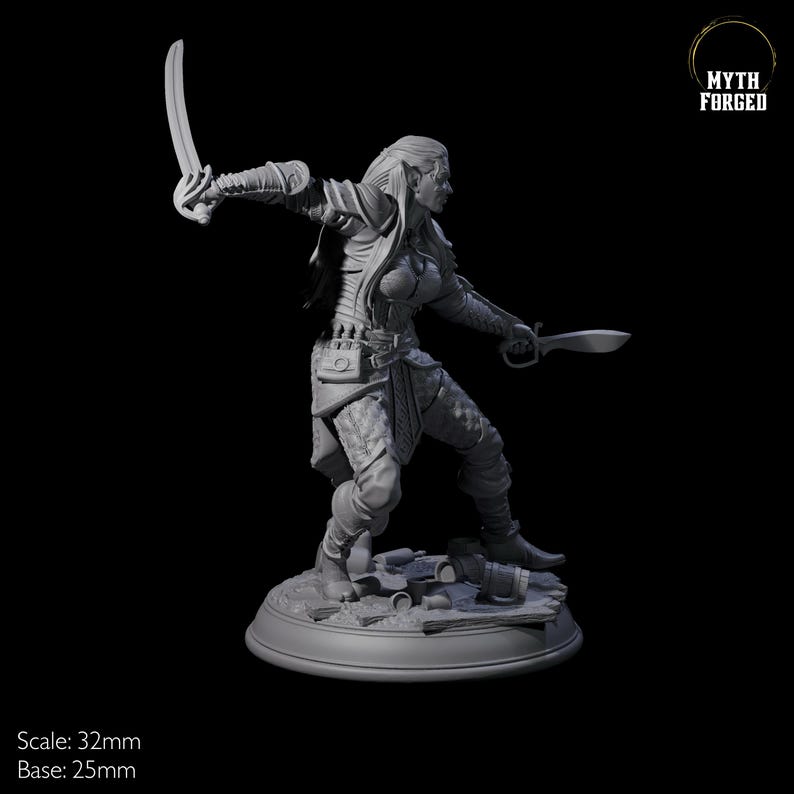 Leaping Female Elf Swordmaster Miniature for D&D, Dungeons and Dragons ...