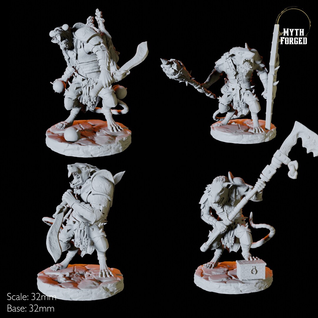 Four Ratfolk Scout Miniatures for D&D, Dungeons and Dragons, Pathfinder ...