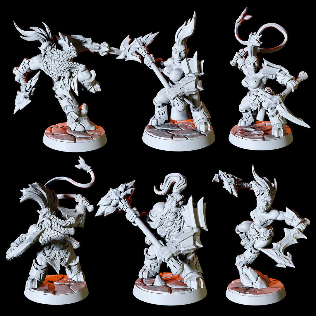 Six Fire Dwarf Miniatures for D&D, Dungeons and Dragons, Pathfinder and ...