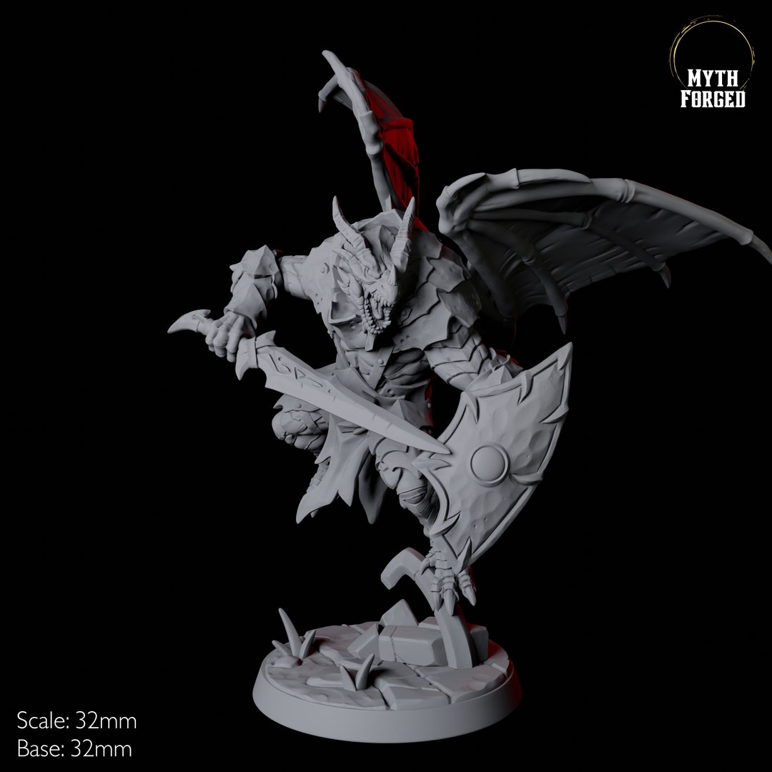 Winged Dauntless Dragonborn Fighter Minature A for D&D, Dungeons and ...
