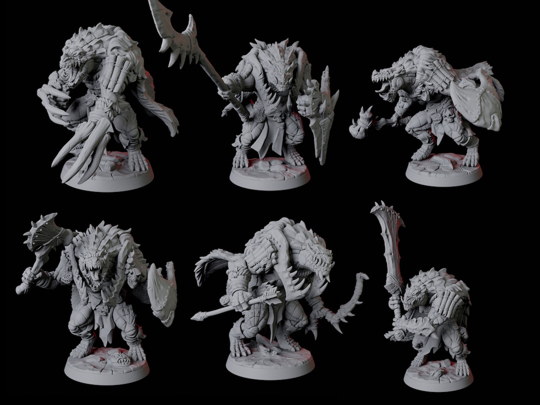Six Powerful Frost Lizardfolk Miniatures for D&D, Dungeons and Dragons ...