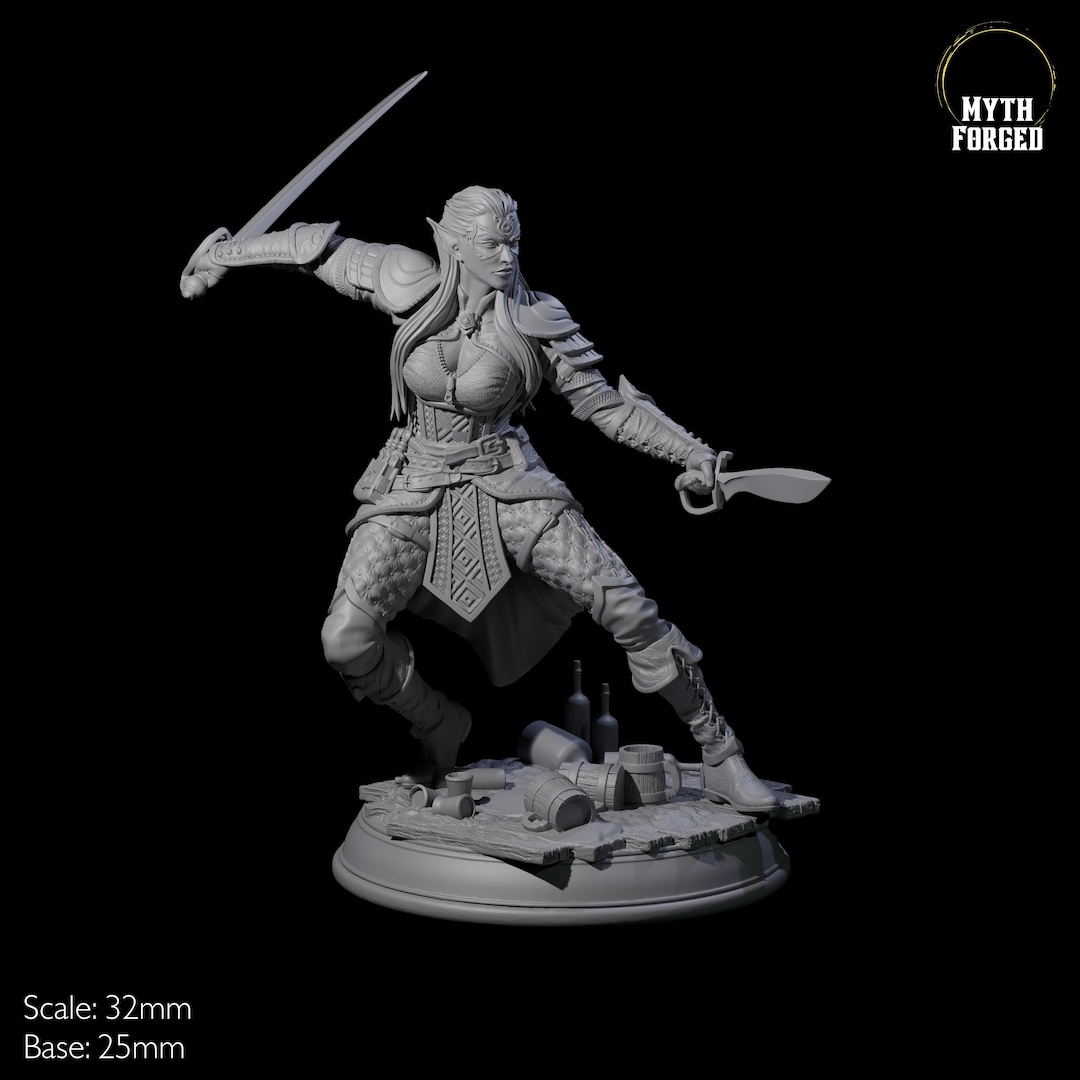 Leaping Female Elf Swordmaster Miniature for D&D, Dungeons and Dragons ...