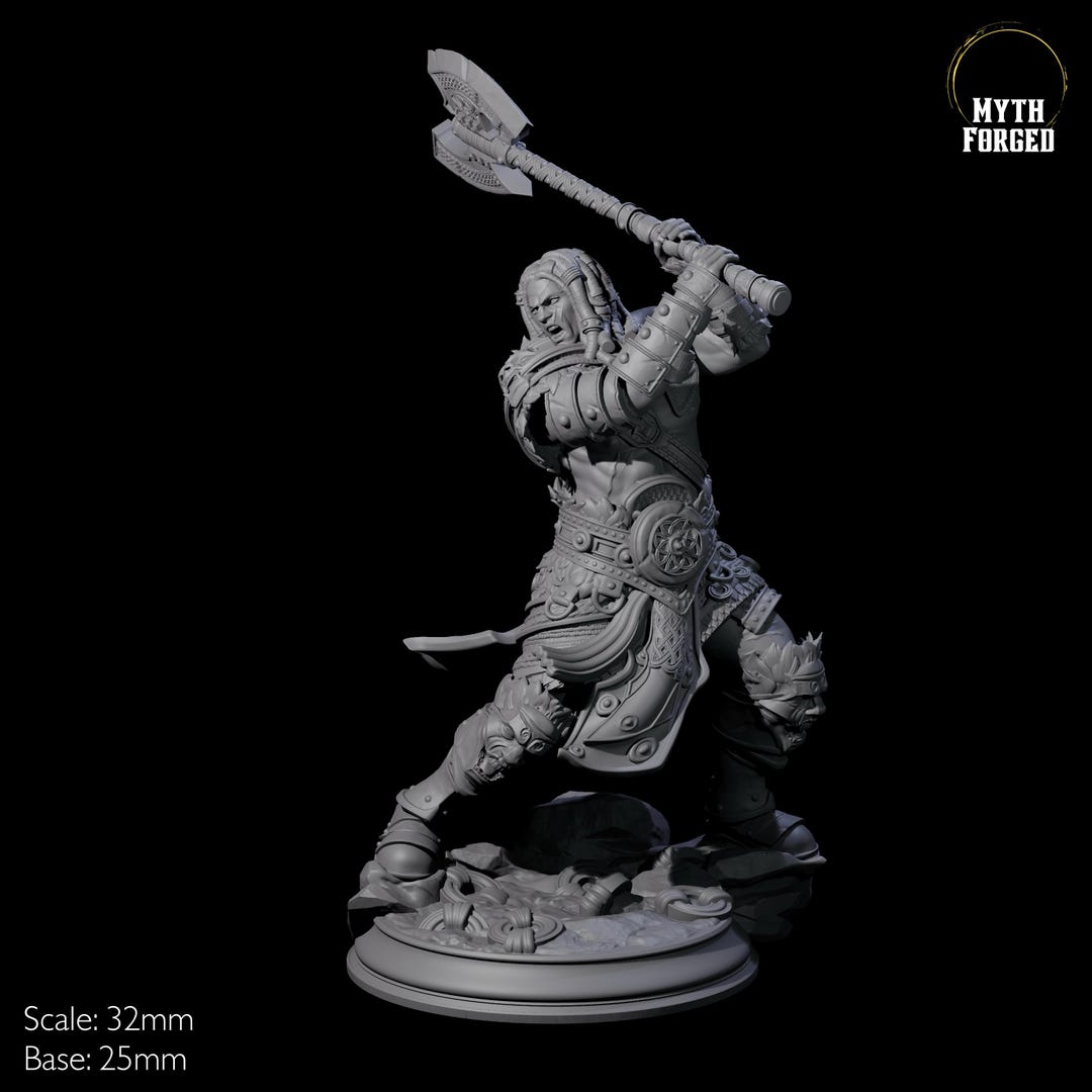 Lunging Barbarian Miniature for D&D, Dungeons and Dragons, Pathfinder ...