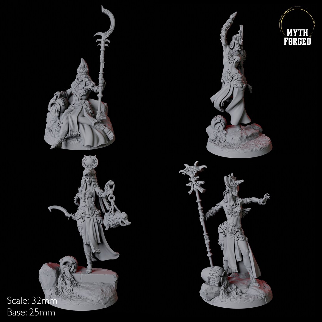 Four Female Crocodile Worshipping Priestess Miniature for D&D, Dungeons ...