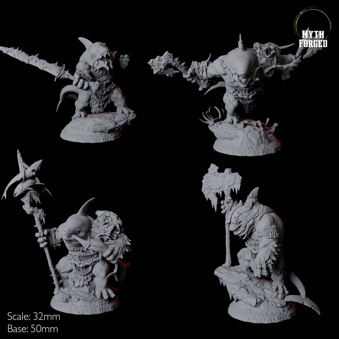 Four Graceful Orcafolk or Merrow Warrior Miniatures for D&D, Dungeons ...