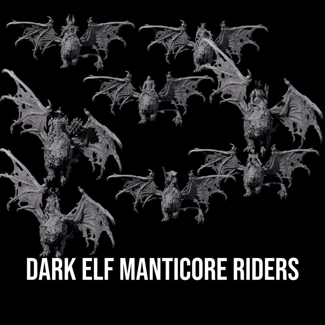 Swooping Dark Elf Manticore Riders Miniature for D&D, Dungeons and ...