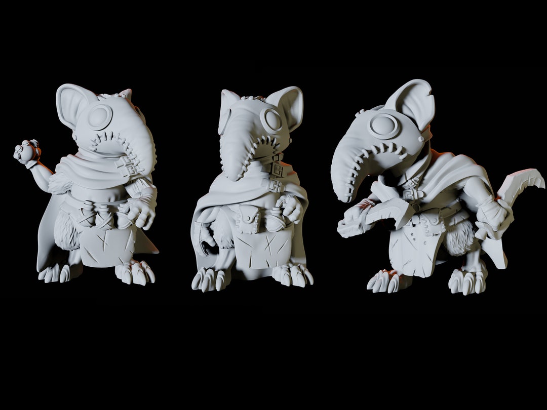 Three Mousling, Mice Plague Doctors Miniature for D&D, Dungeons and ...