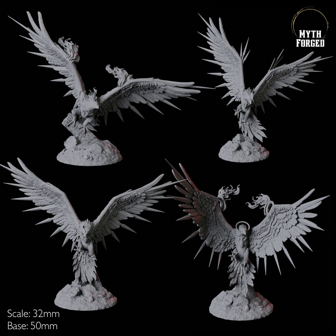 Four Fiery Phoenix Miniatures for D&D, Dungeons and Dragons, Pathfinder ...
