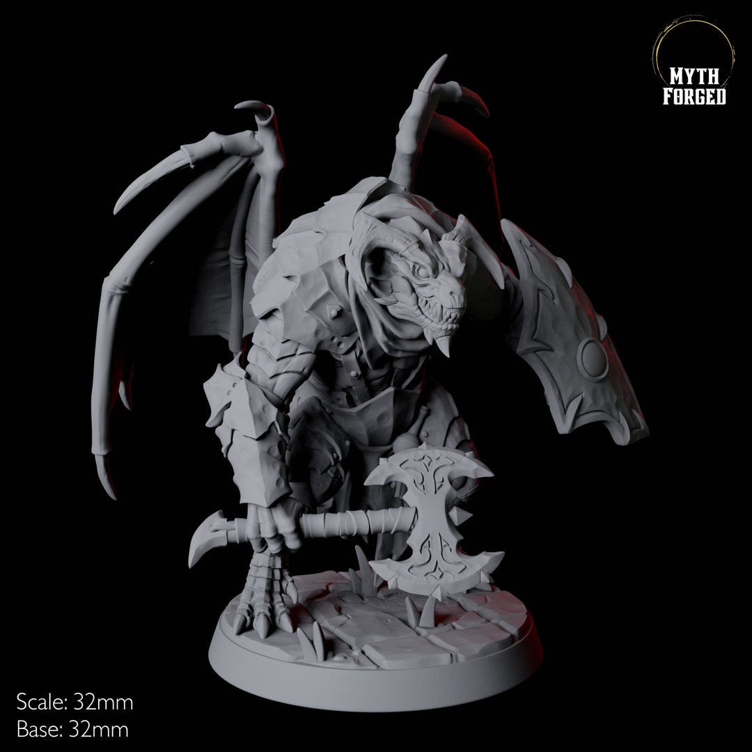 Winged Dauntless Dragonborn Fighter Miniature B for D&D, Dungeons and ...