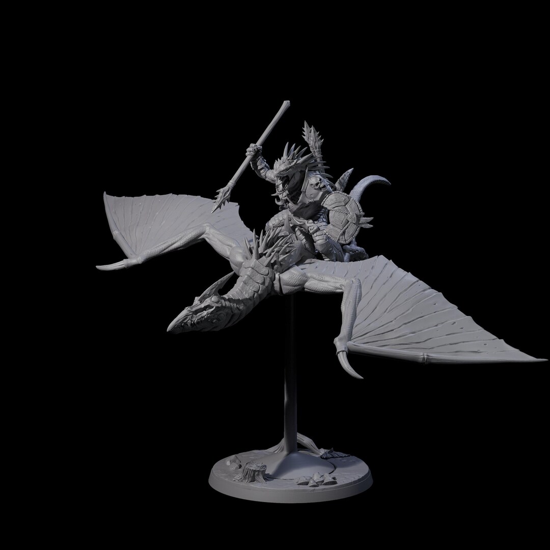 Boiling Lizardfolk Pteranodon Rider B Miniature for D&D, Dungeons and ...