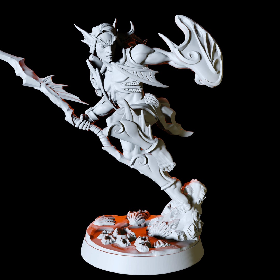 Sea Elf Miniature With Spear and Shield for D&D, Dungeons and Dragons ...