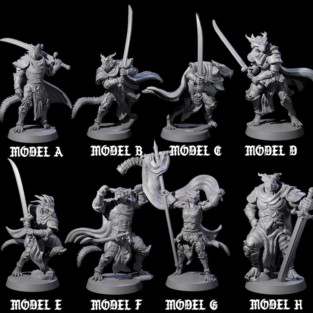 Eight Valiant Dragonborn Crusaders Miniature for D&D, Dungeons and ...