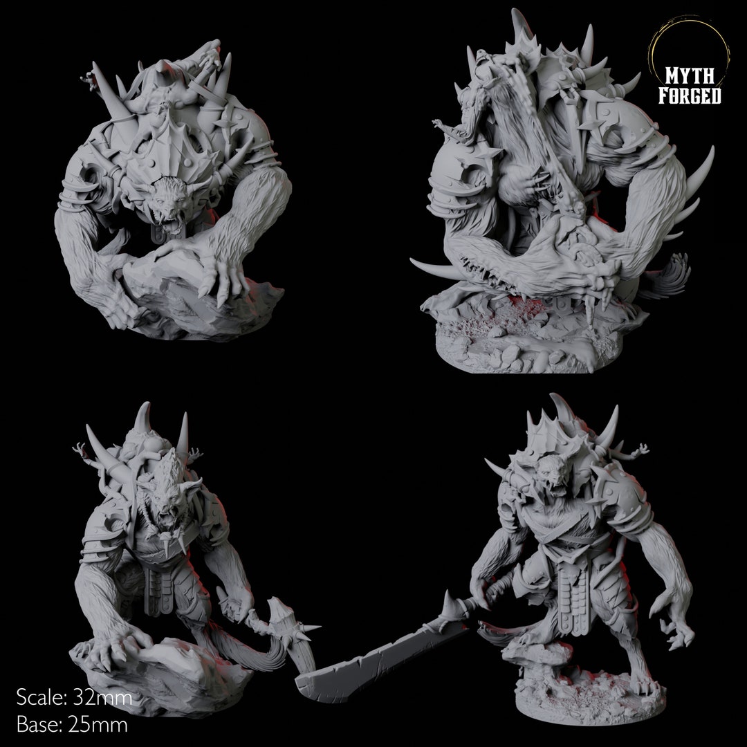 Four Gnoll Claw Fighter Miniatures for D&D, Dungeons and Dragons ...