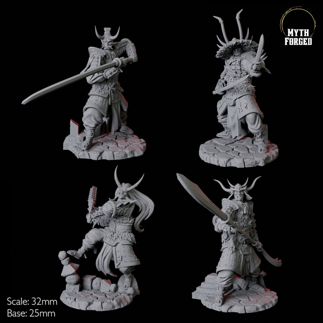 Four Oni Death Samurai Miniatures for D&D, Dungeons and Dragons ...