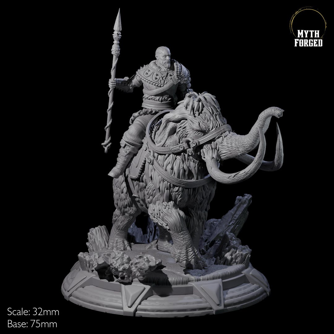 Wandering Tribesman Riding Wooly Mammoth Miniature for D&D, Dungeons ...