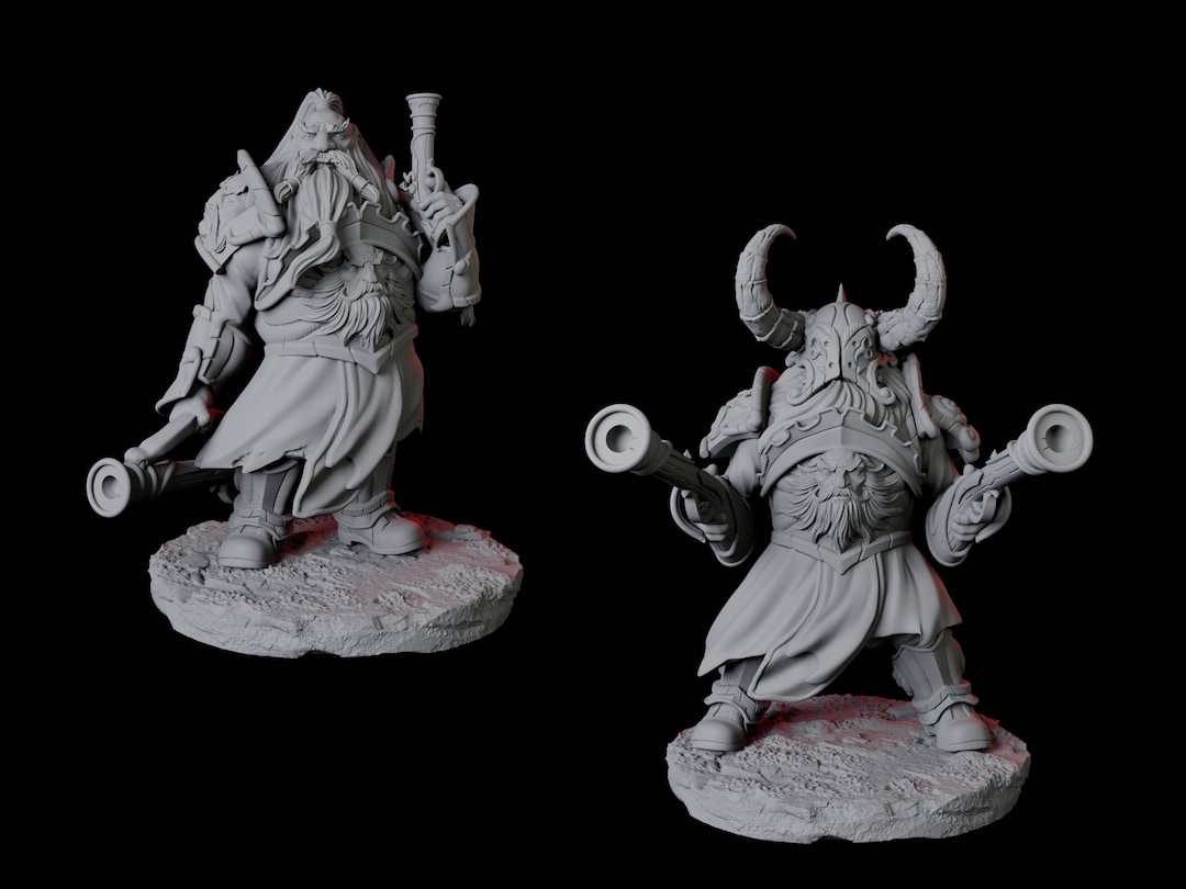 Two Dwarf Leadspitter Riflemen Miniatures for D&D, Dungeons and Dragons ...