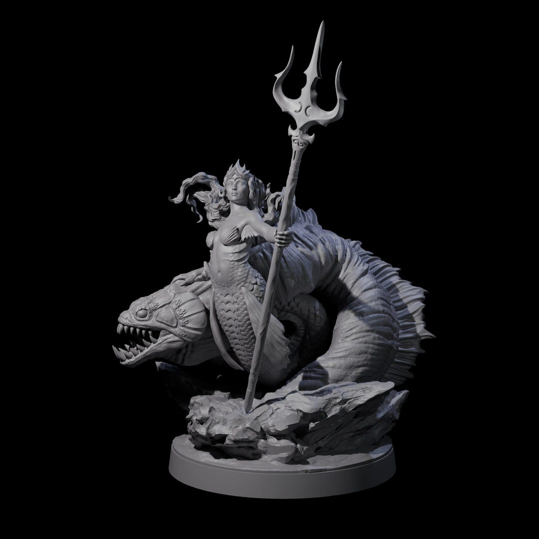 Queen Mermaid With Eel Pet Miniature for D&D, Dungeons and Dragons ...
