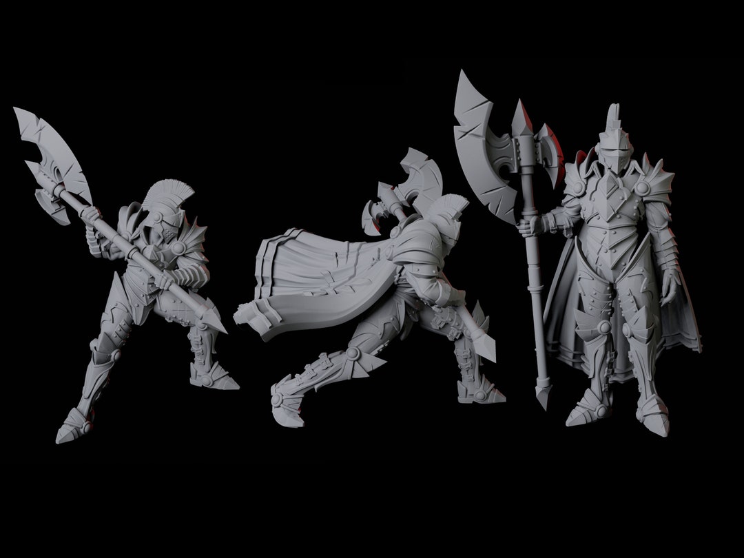 Three Axe-wielding Knight Miniatures for D&D, Dungeons and Dragons ...
