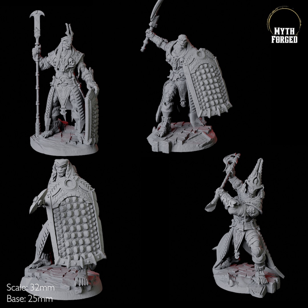 Four Saurian or Lizardfolk War Priest Miniatures for D&D, Dungeons and ...