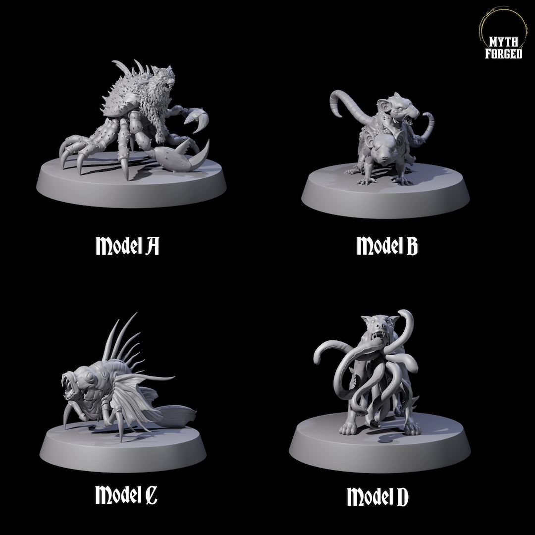 Four Mutated Animals Miniature for D&D, Dungeons and Dragons ...
