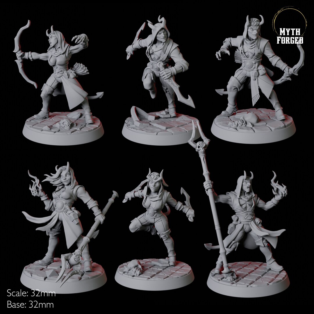 Six Tiefling Fighter Miniatures for D&D, Dungeons and Dragons ...